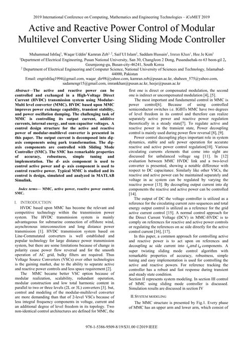 Pdf Active And Reactive Power Control Of Modular Multilevel Converter