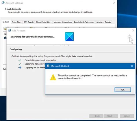 The Name Cannot Be Matched To A Name In The Address List Outlook Error Address List Names List