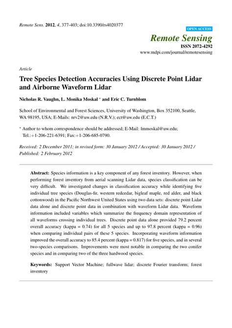pdf tree species detection accuracies using discrete point lidar and