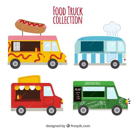 재미 음식 트럭의 평면 컬렉션 무료 벡터