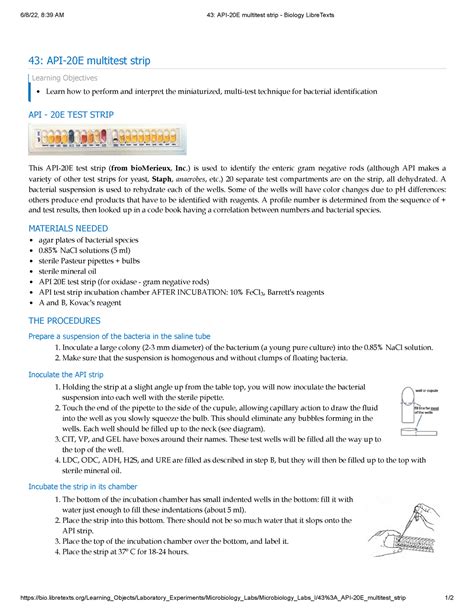 43 Api 20e Multitest Strip Biology Libre Texts 6 8 22 8 39 Am 43