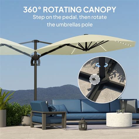 Cream Cantilever Garden Parasol With Solar Lights And 360° Rotation Yavolo