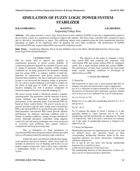 PDF Simulation Of Fuzzy Logic Power System Stabilizer