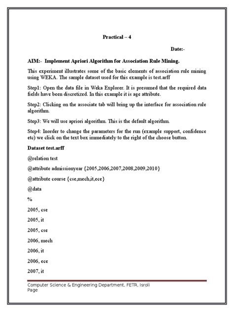 Practical 4 Date Aim Implement Apriori Algorithm For Association Rule Mining Pdf