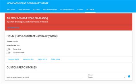 Cant Add A Custom Repository · Issue 37 · Hacsfrontend · Github