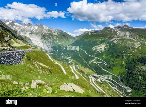 Winding Pass Road In The Swiss Alps View From Grimsel Pass To Furka