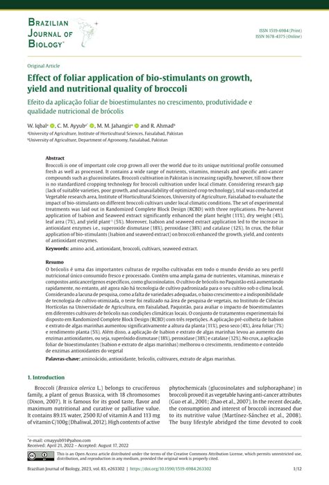 Pdf Effect Of Foliar Application Of Bio Stimulants On Growth Yield