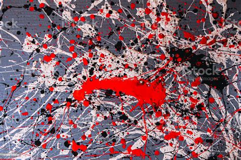 떨어지는 기술을 사용하여 그린 그림 다른 색상을 혼합 하는 빨강 흰색 블랙 선과 반점 수평 방향 3차원 형태에 대한 스톡 사진 및 기타 이미지 Istock