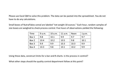 Solved Please Use Excel Qm To Solve This Problem The Data
