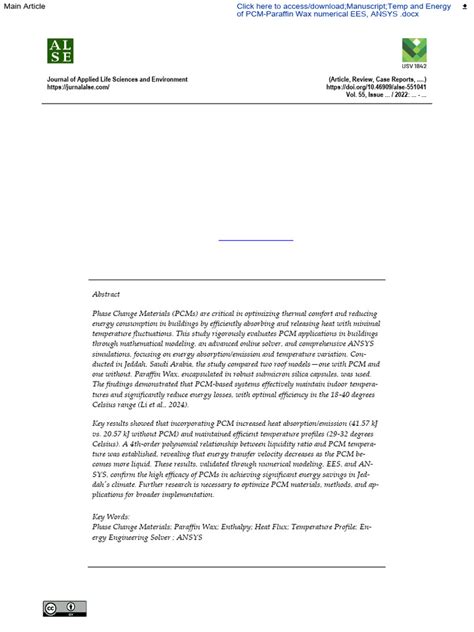 Variation Of Temperature And Energy Of Pcm Paraffin Wax Using Numerical Modeling Ees And Ansys