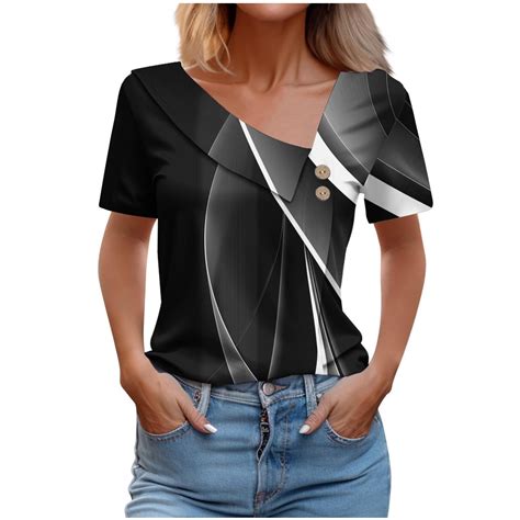 Zukmrjpc Ladies Summer Dressy Blouses Asymmetrical V Neck Short Sleeve