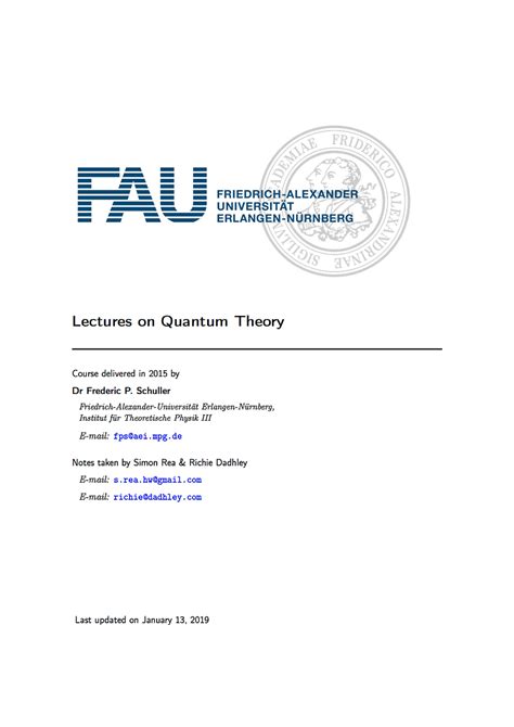 Dr Frederic Schullers Course Of Quantum Theory