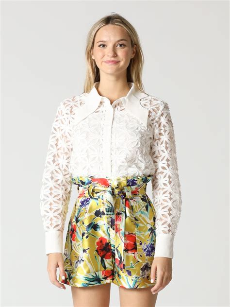 Criss Cross Flower Pattern Sheer Big Collor Blouse Gracia Fashion