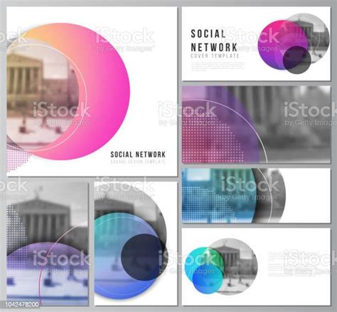 인기 있는 형태로 현대 소셜 네트워크 샘플의 편집 레이아웃의 최소한의 추상적인 벡터 일러스트 다채로운 원과 둥근 형태와 창조적인 현대 밝은 배경 계획에 대한 스톡 벡터 아트