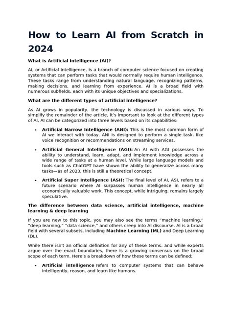 How To Learn AI From Scratch in 2024 | PDF | Artificial Intelligence | Intelligence (AI) & Semantics