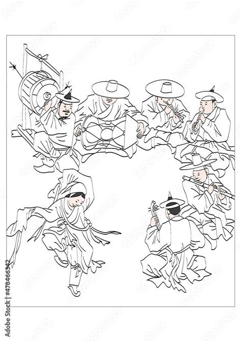 한국 민속화가 김홍도 그림 승무 필사 디지털 버전 일러스트 파일 Stock Illustration Illustration Art Pictures