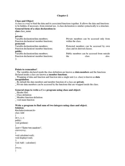 Chapter 2 Class And Object Class Class Name Private Pdf Constructor Object Oriented