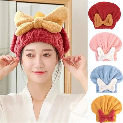 Neck Coral Velvet Bow Dry Hair Capquick Dry Shower Caphair Drying