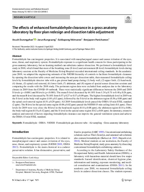 Pdf The Effects Of Enhanced Formaldehyde Clearance In A Gross Anatomy