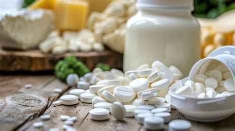 Nutritional Supplements And Dairy Products Are Beautifully Arranged