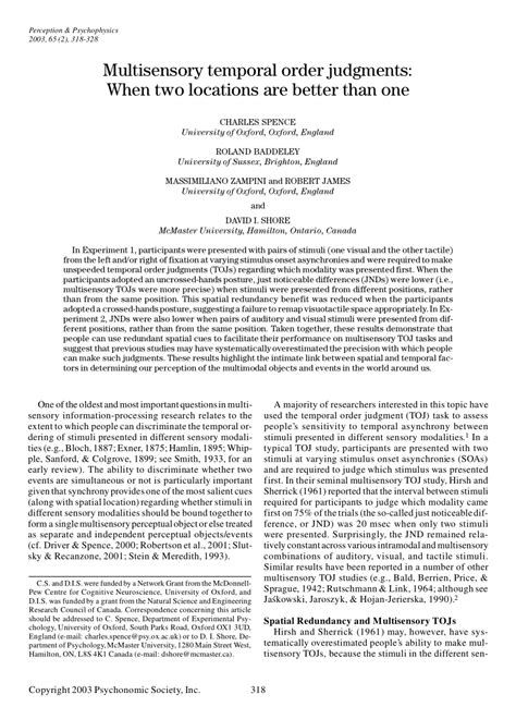 Pdf Multisensory Temporal Order Judgments When Two Locations Are Better Than One