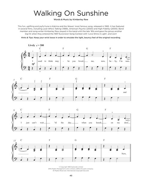 Walking On Sunshine By Katrina And The Waves Sheet Music For Really