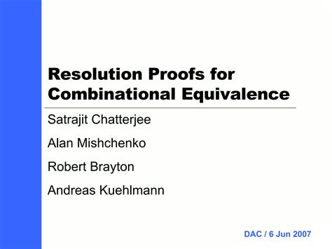 On Resolution Proofs For Combinational Equivalence Ppt