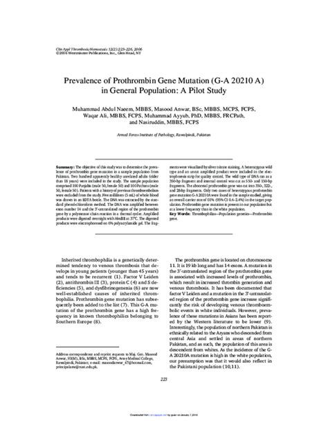 Pdf Prevalence Of Prothrombin Gene Mutation Ga 20210 A In General