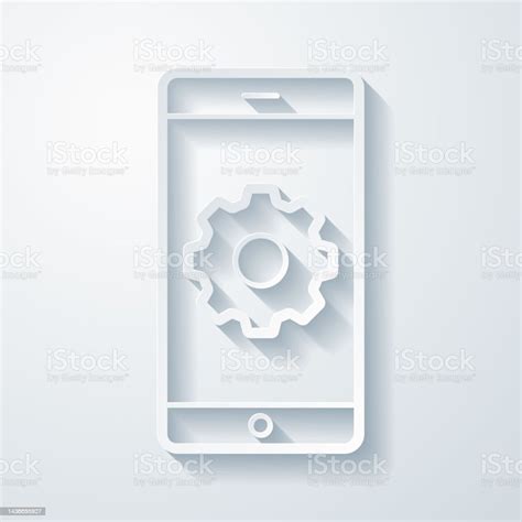 스마트폰 설정 기어 빈 배경에 종이 잘라내기 효과가 있는 아이콘 3차원 형태에 대한 스톡 벡터 아트 및 기타 이미지 3차원 형태 개념 공구상자 Istock