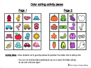 Color Sorting Worksheets Color Sort File Folder Game Cut Glue Sorting Sheets