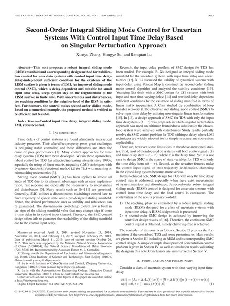 PDF Second Order Integral Sliding Mode Control For Uncertain Systems With Control Input Time