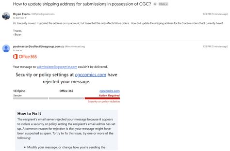 Not Able To Send Emails To Service CGCComics As Directed Ask