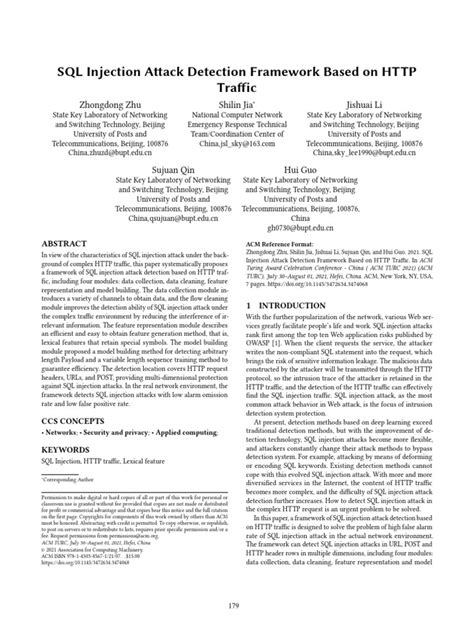 Sql Injection Attack Detection Framework Based On Traffic Pdf Machine Learning Deep