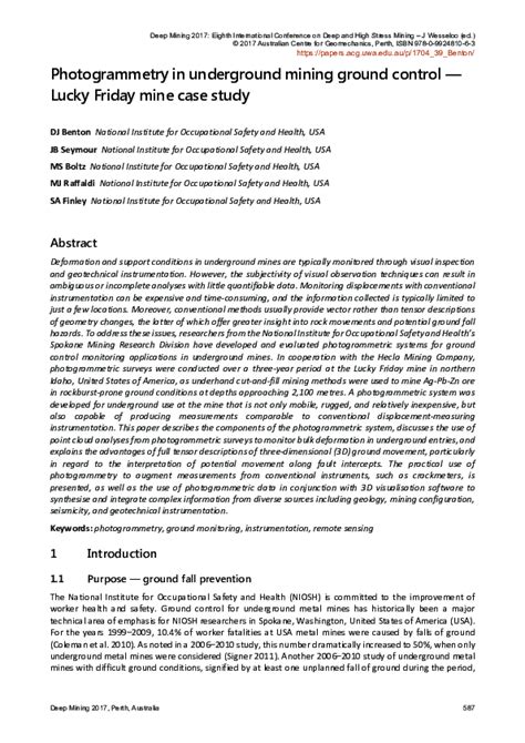 Pdf Photogrammetry In Underground Mining Ground Control — Lucky