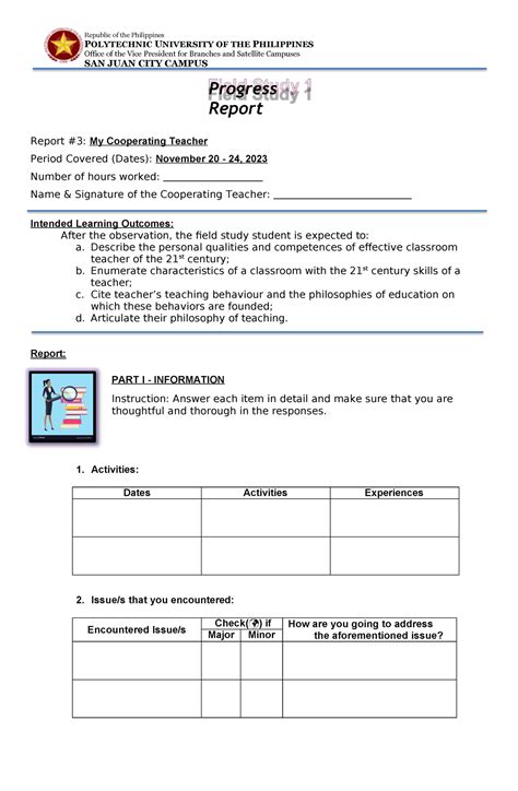 Fs 1 Episode 3 My Cooperating Teacher Progress Report Polytechnic University Of The