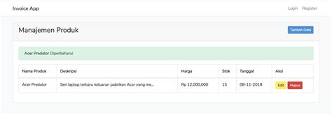 membuat aplikasi invoice laravel 5 7 2 manajemen produk daeng web