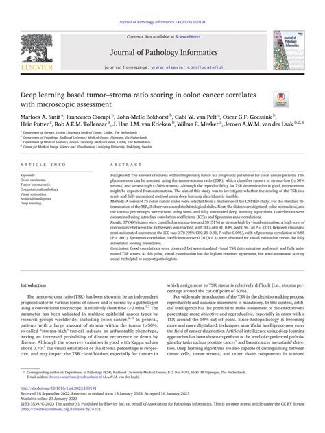 Pdf Deep Learning Based Tumorstroma Ratio Scoring In Colon Cancer