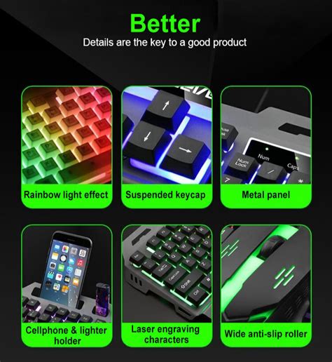 Buy China Wholesale Suspended Metal Panel Luminous Keyboard And Mouse Combo With Cellphone