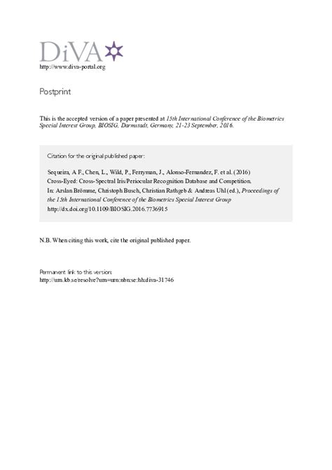 Pdf Cross Eyed Cross Spectral Irisperiocular Recognition Database