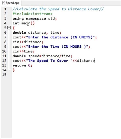 C Program To Find Speed Find Speed To Cover Distance In Cpp Cppprogramming Cpp Coding