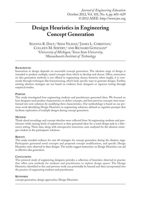 Pdf Design Heuristics In Engineering Concept Generation