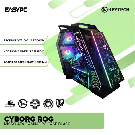 Easypc Keytech Cyborg Rog Pc Case Gaming Micro Atx Black And White Shopee Philippines