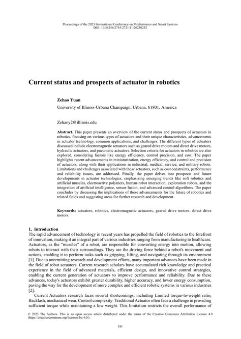 Pdf Current Status And Prospects Of Actuator In Robotics
