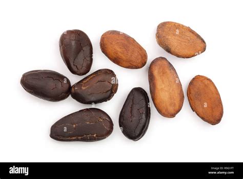 Peeled And Unpeeled Cocoa Beans Isolated On White Background Close Up Top View Stock Photo Alamy