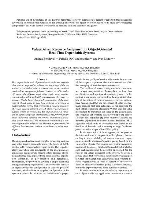 Pdf Value Driven Resource Assignment In Object Oriented Real Timedependable Systems