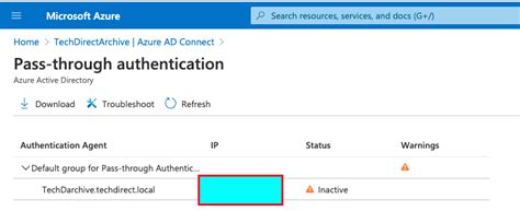 Pass Through Authentication Azure Ad Connect Tool Status Displays Inactive