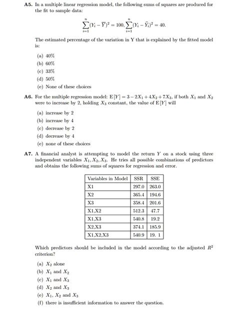 solved in a multiple linear regression model the following sums of