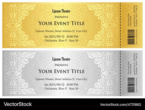 Luxury Golden And Silver Theater Ticket Royalty Free Vector