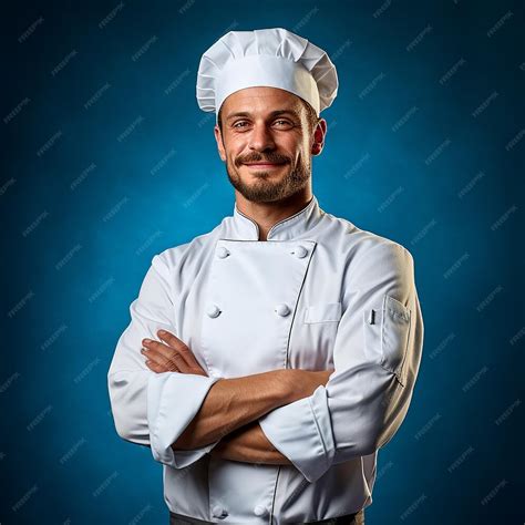 Premium Photo Skilled Chef Assistant On Solid Blue Background