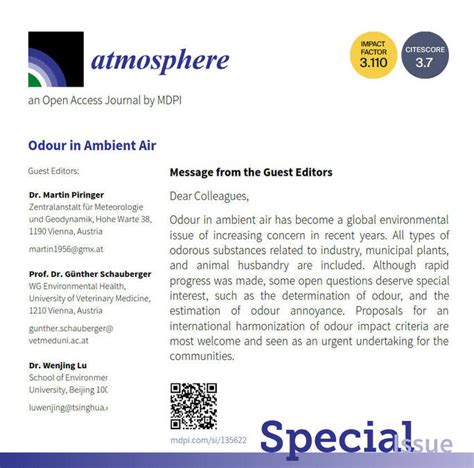 New Special Issue Odour In Ambient Air On Atmosphere Journal